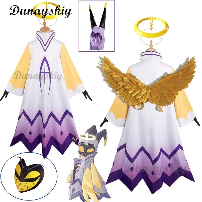§ Hazbin Adam Anime Hotel Man Halo Angel Wings Clothes Cosplay Suit ...
