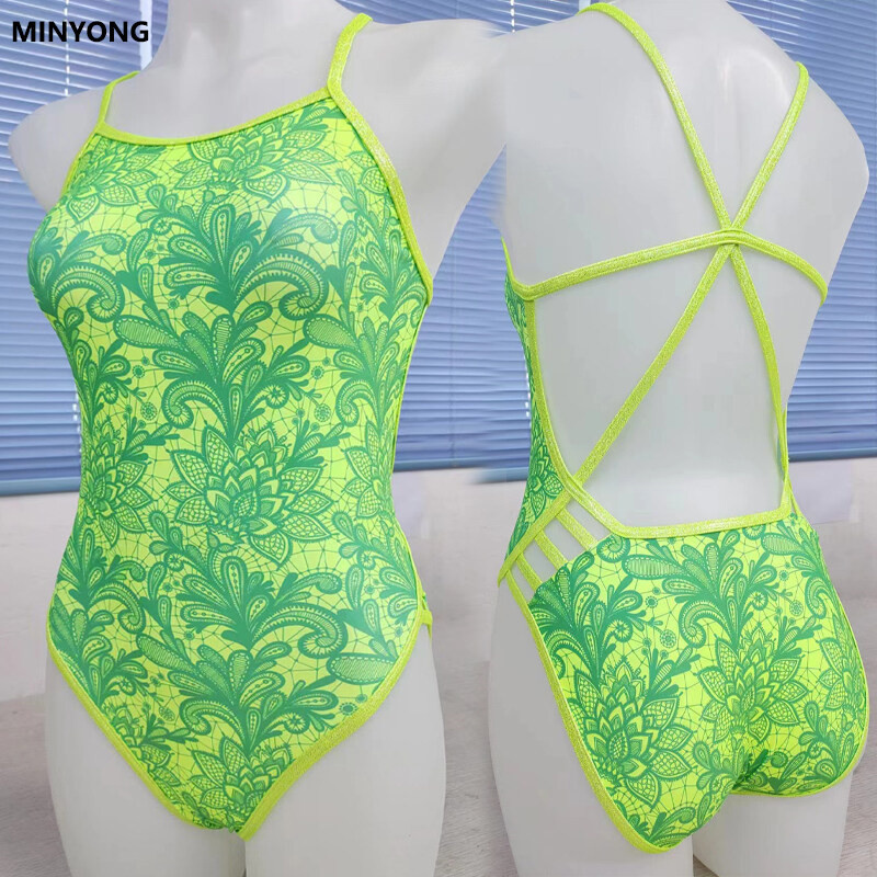 Lace Printed Sporty Swimwear Women Professional Competitive Swimsuit ...