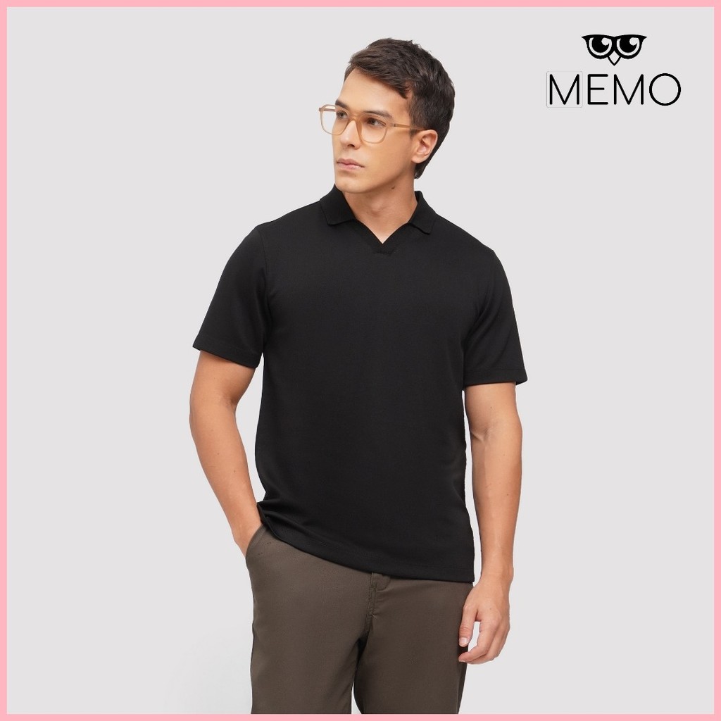 Memo Open Collar Polo For Men (Black/Cream/Latte) | Shopee Philippines