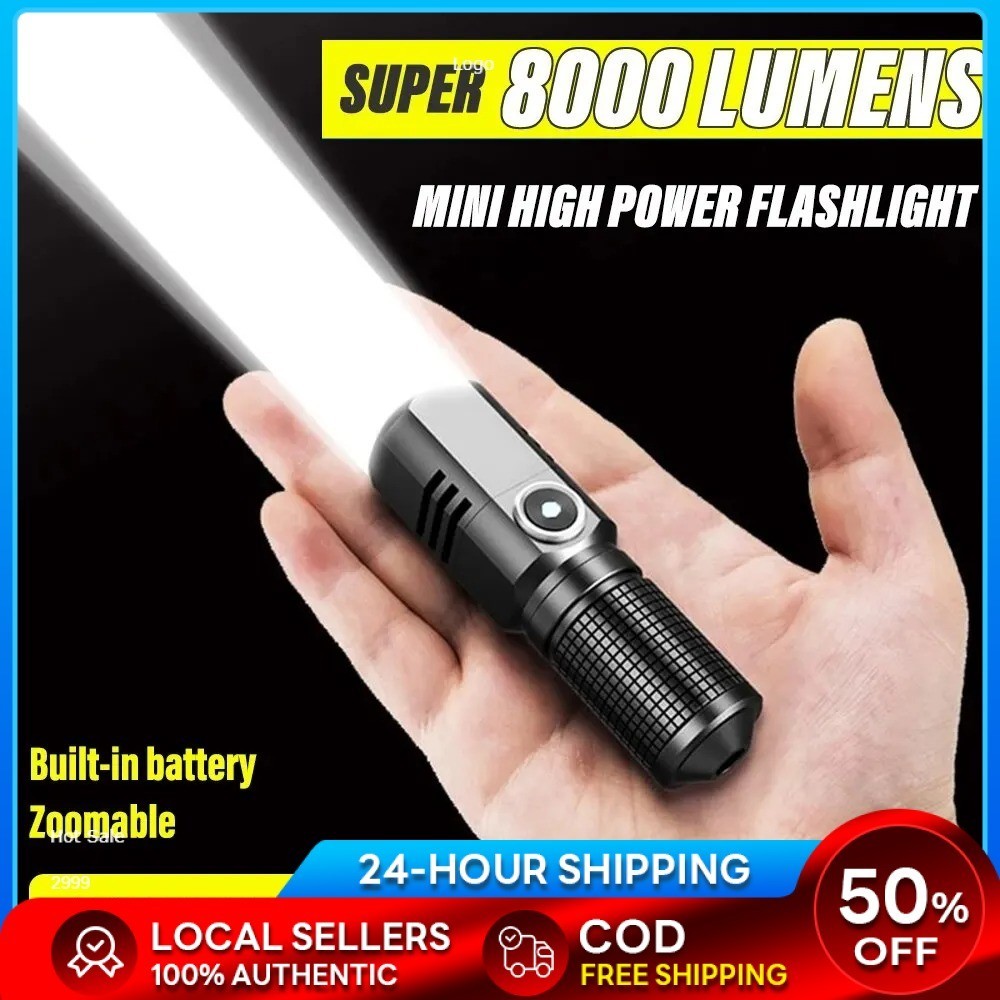 Mini Flashlight LED USB C Rechargeable 16340 18650 Battery Flashlight ...