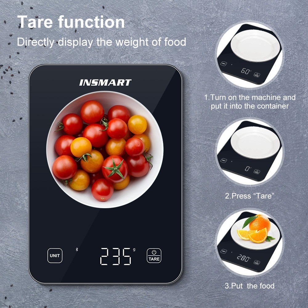 INSMART Food Weighing Scale 10KG/1G Kitchen Scale Digital Waterproof ...