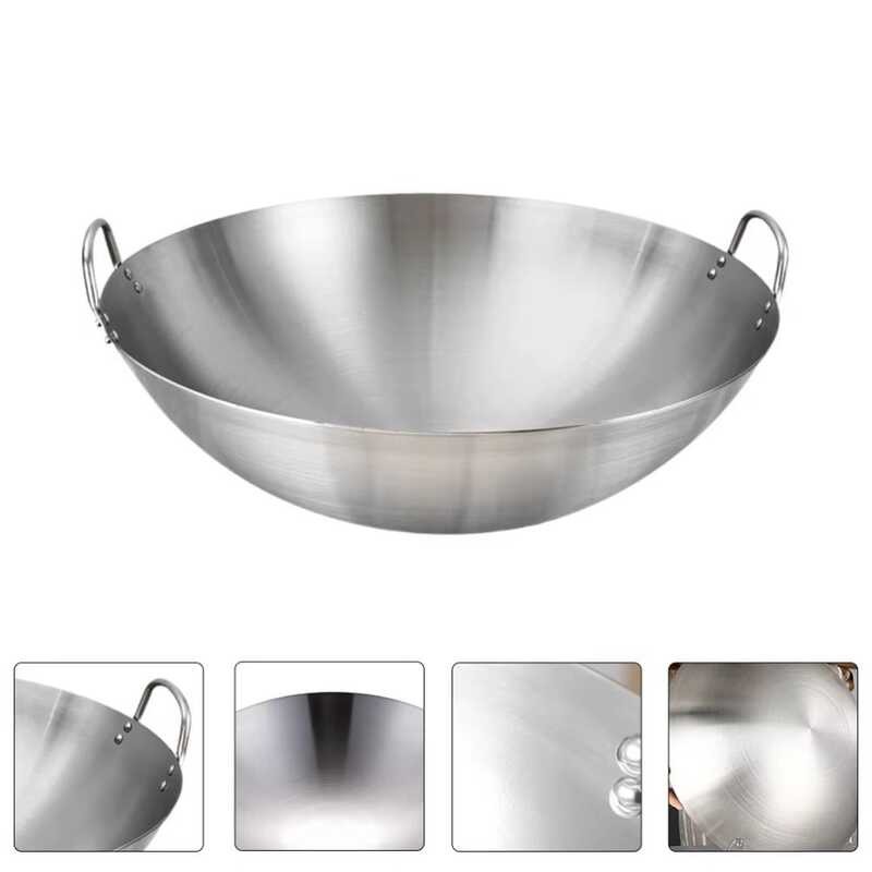 Double Ear Chef Fry Stainless Steel Wok Gas Cooker Wrought Iron Kitchen ...