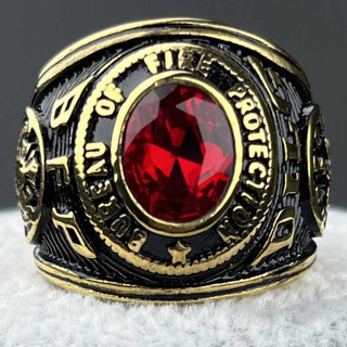 [JZ] BFP DILG Bull Stainless Steel Gold Plated Red Genstone Ring for ...