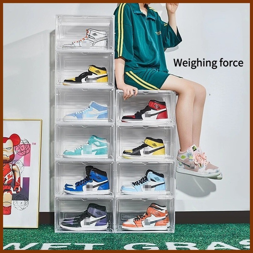 Ready stock】Transparent Shoe box Plastic Storage Acrylic door magnetic ...