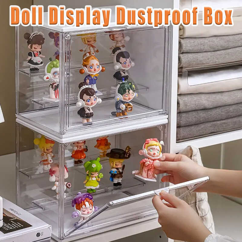 Acrylic Display Case Popmart Storage Organizer Transparent Boxes Stackable Magnetic Dustpr ...