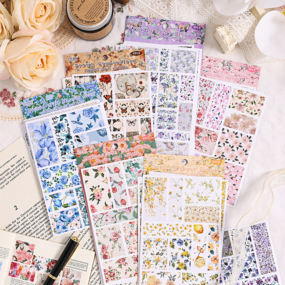4pcs/pack Flowers Stickers DIY Scrapbook Album Handbook Decorative ...
