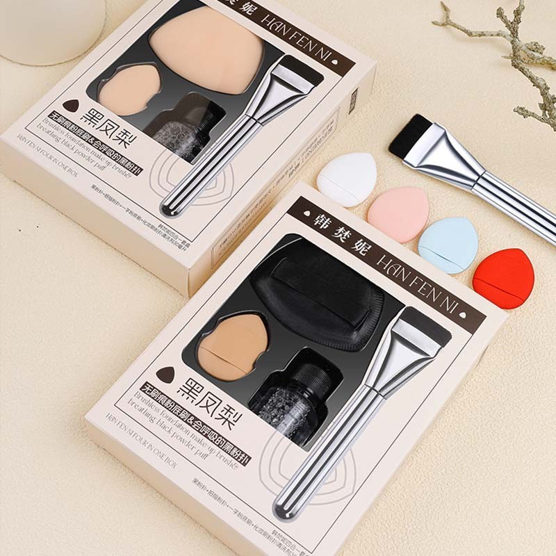 FEPO 7pcs/set Flat Top Makeup Brush Set Mini Powder Puff Professional ...