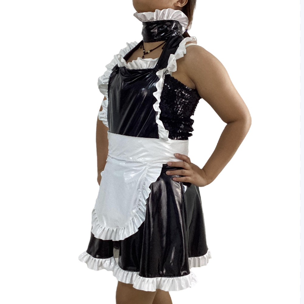 Sweet Ruffle Shiny PVC Lolita Sexy Faux Latex French Dress Sissy ...