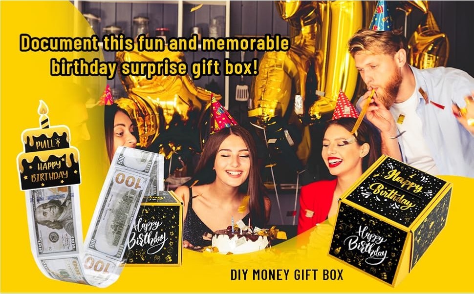 Birthday Money Box for Cash, Black Surprise Box Explosion Gift for Men ...