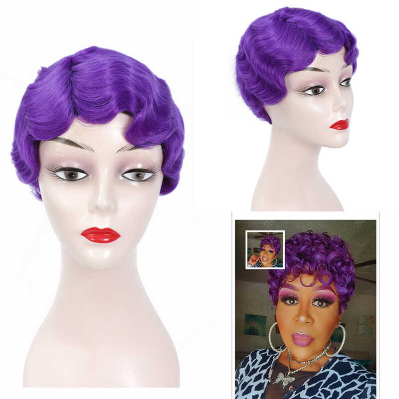 e Cut Short Wigs for Black Women African Afro Synthetic Pink Finger ...
