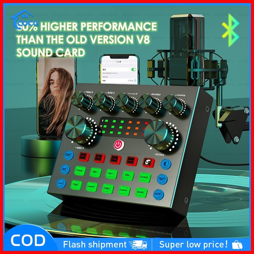COD V8 Sound Card Audio Interface BLUETOOTH USB Live Broadcast Mic ...