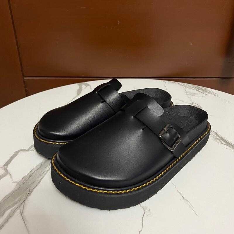 Aleys Sai Platform Clogs Italian Black Leather 1.5 Inches Sole Rubber ...