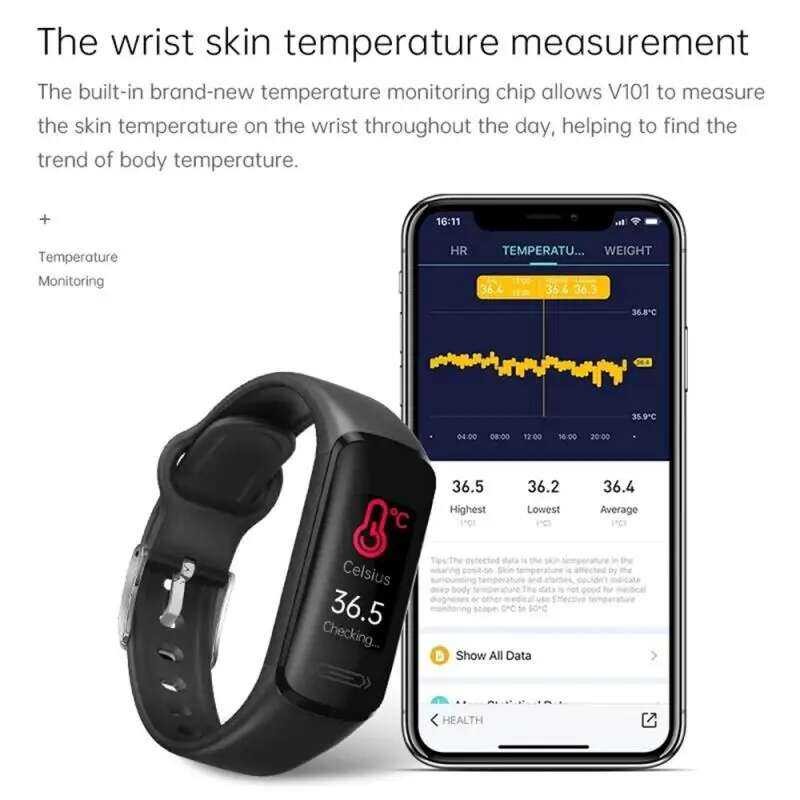 A V101 Watch Real-Time Ambient Body Temperature Monitoring Heart Rate ...