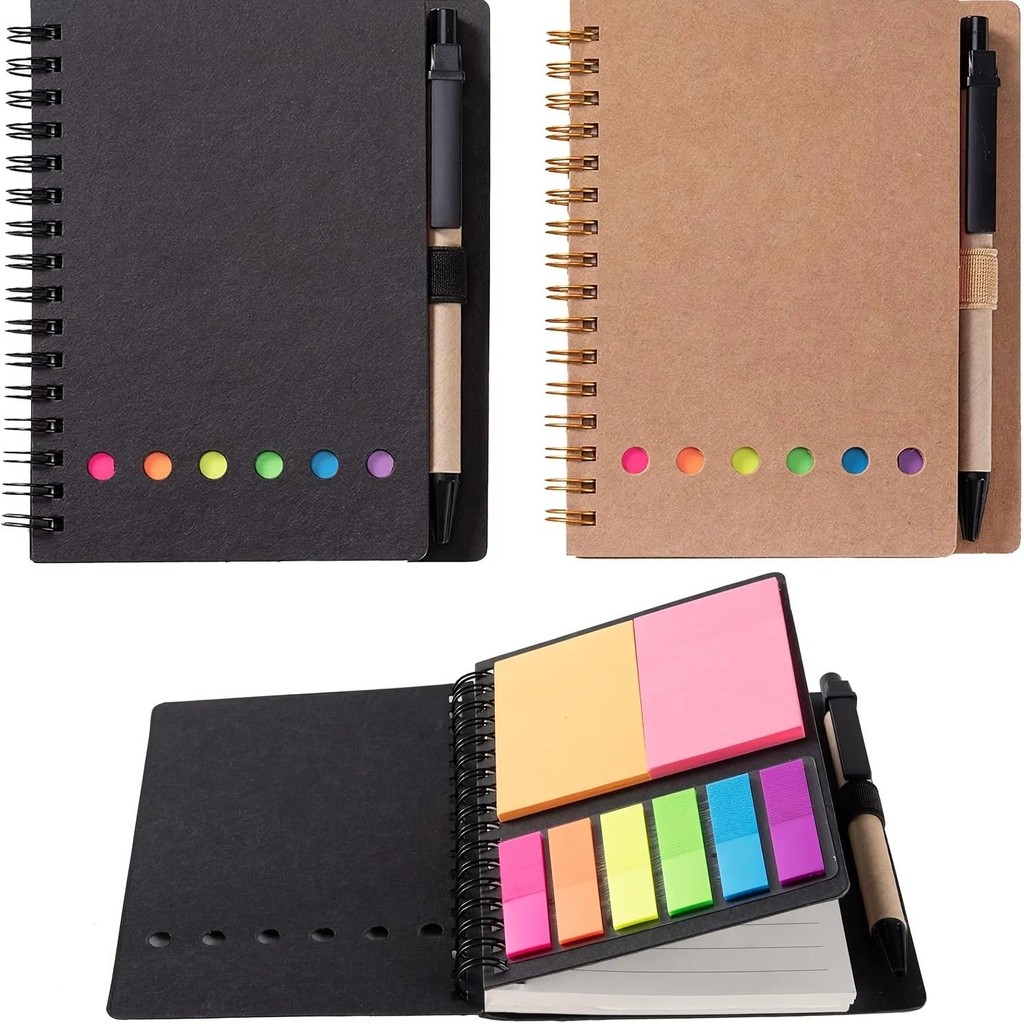 BULK Spiral Bound Notepad Set with Pen Holder & sticky note- bookmark ...
