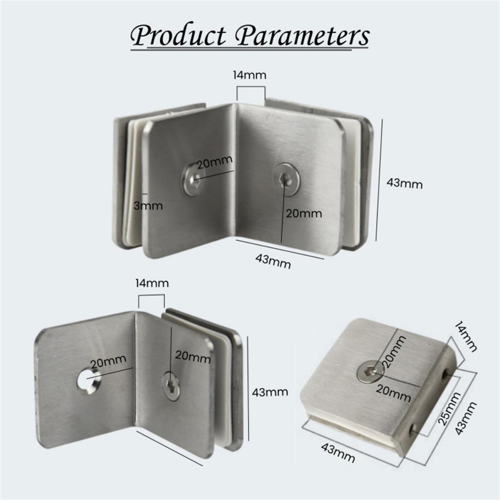 0° /90° Square Stainless Glass Clip for Tempered Glass Clip for Shower ...