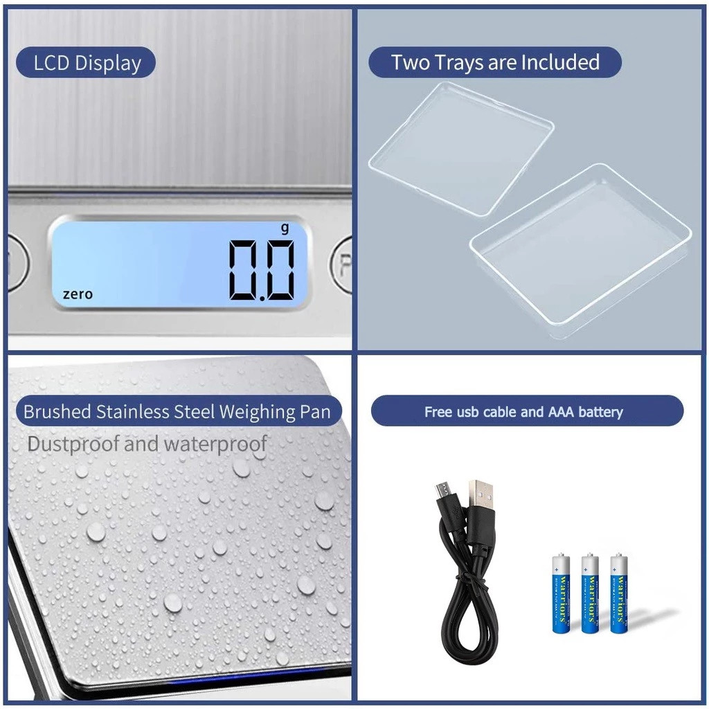 Food Scale Rechargeable Kitchen Scale with Trays 3kg/0.1g Mini Scale ...
