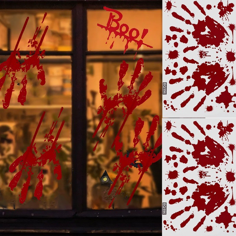 4Pcs Horrific Blood Handprints Wall Sticker - PVC Static Sticker ...