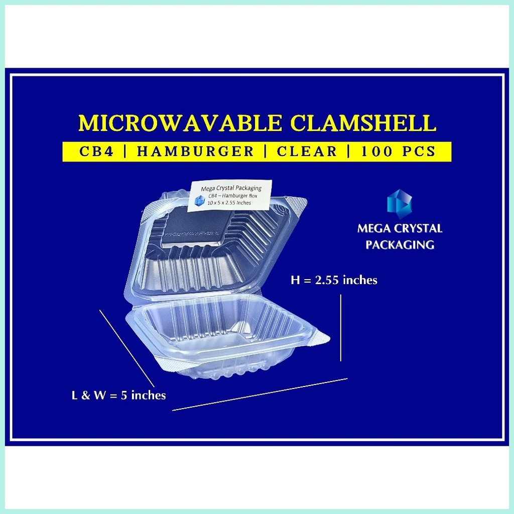 [ 100 Pcs ] Microwavable Plastic Clamshell Containers CB4 Hamburger Box ...
