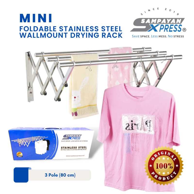 3 POLE (80 Cm) MINI Retractable Stainless Steel Clothes Drying Rack ...
