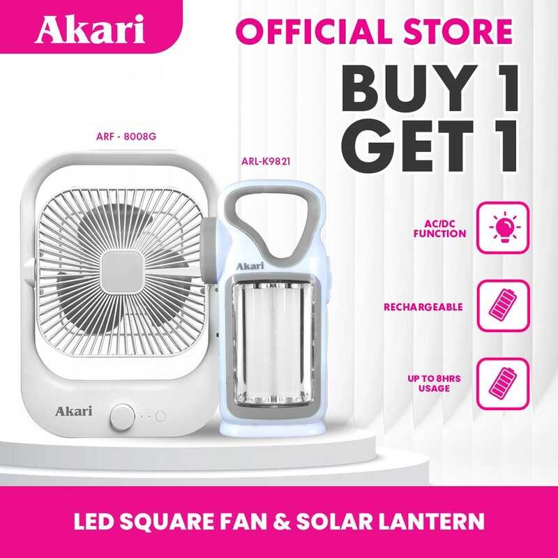 Akari 8" Rechargeable Eliptical Fan W/ LED + AKARI Arl-K9821 Solar ...