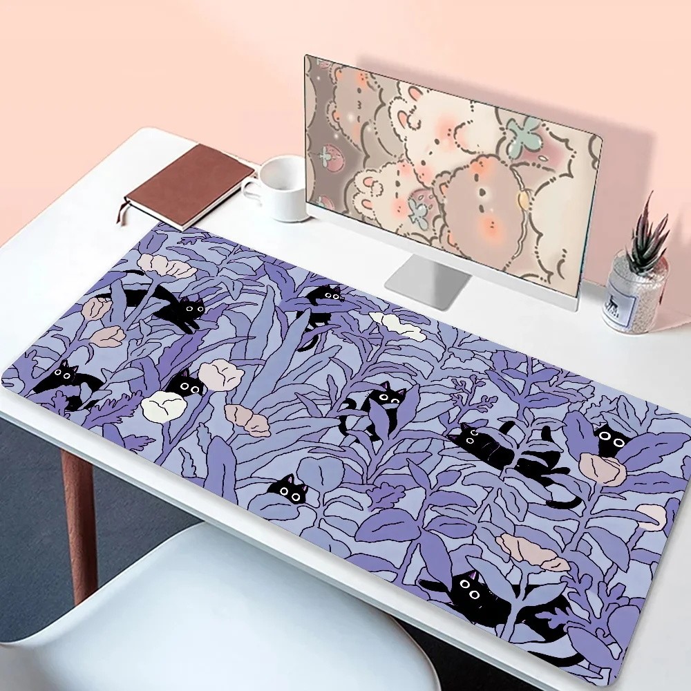 black cat Mousepad Green Desk Mat Nature Mouse Pad Cute Cats Notebook ...