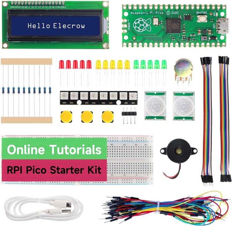 Starter Raspberry Pi Kit, ELECROW Sensor Basic Kit for Programming, Pi Pico Micropython 25 Proj ...