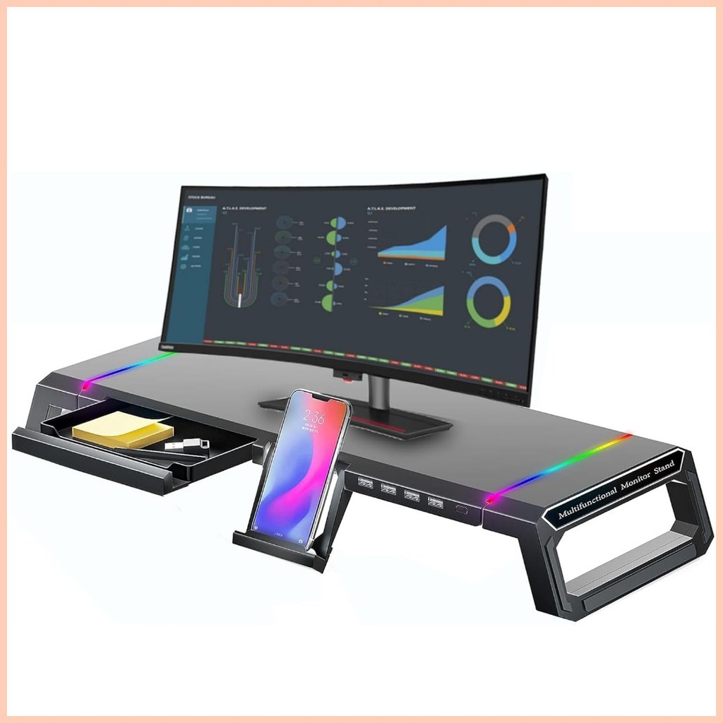 Universal Monitor Stand Riser RGB 4 Port USB2.0 Charging USB Desk ...