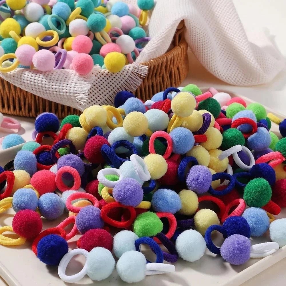 20Pcs Colorful Kids Elastic Hair Bands Girls Plush Ball Rubber Band for ...