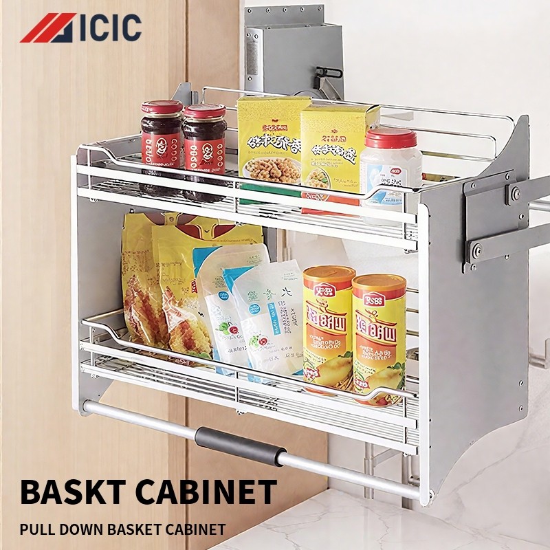 ICIC Pull Down Basket Cabinet Stainless Steel Kitchen Lift Condiments ...