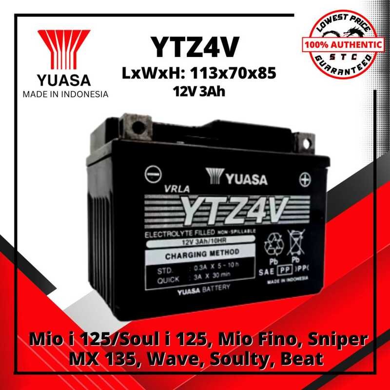 Motorcycle Yuasa Battery Ytz4v 12V 3Ah | Shopee Philippines