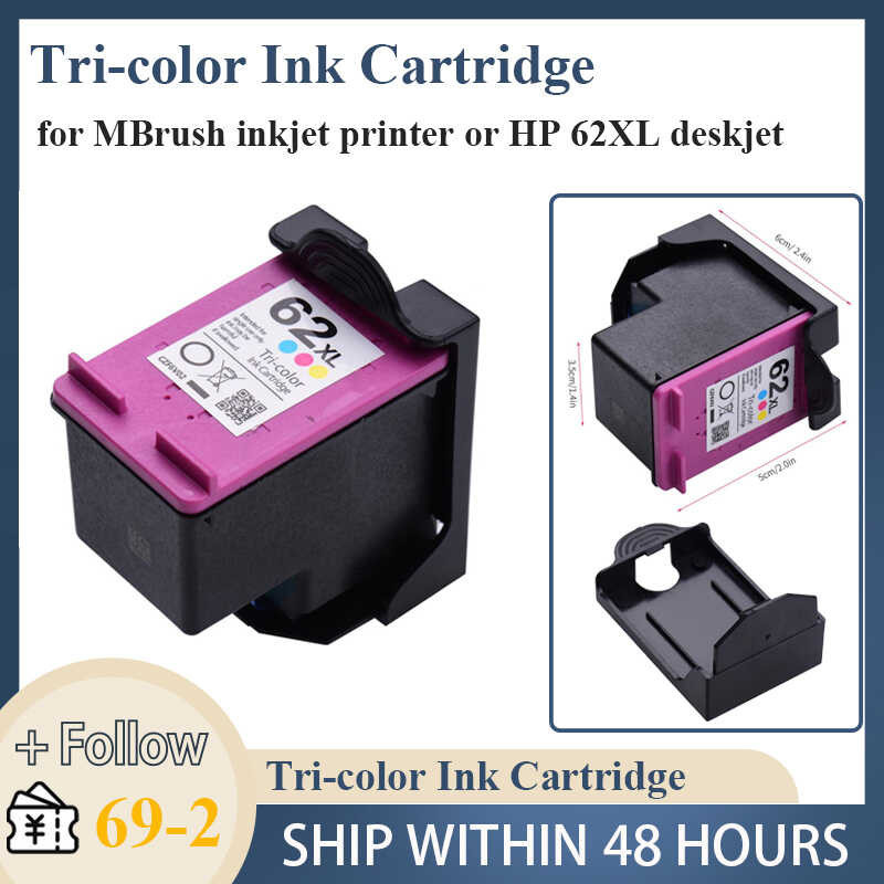 Tri-color Ink Cartridge Compatible Mbrush Mini Color Printers o HP 62XL ...