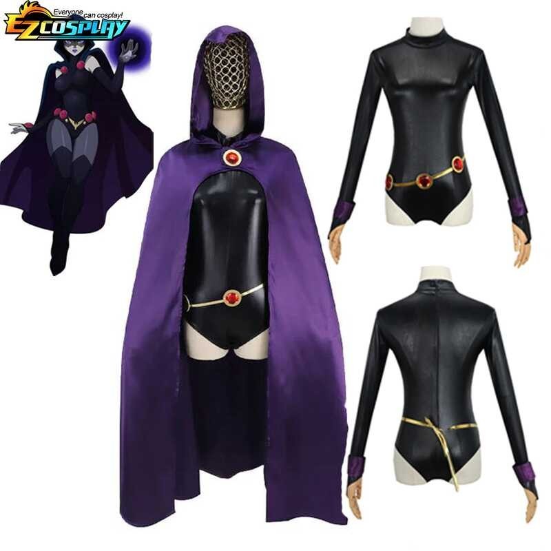 Titans Teen Raven Cosplay Costume Deluxe Jumpsuit Cloak Belt Suit ...