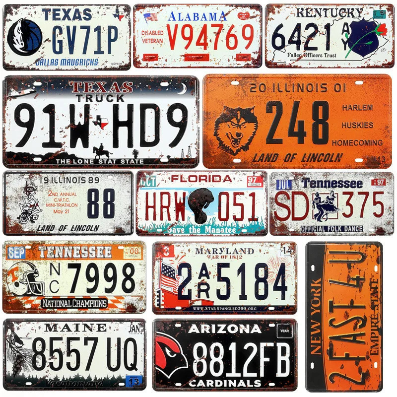 US Texas rida States Car License Signs Rusted Vintage Metal Tin Sign ...
