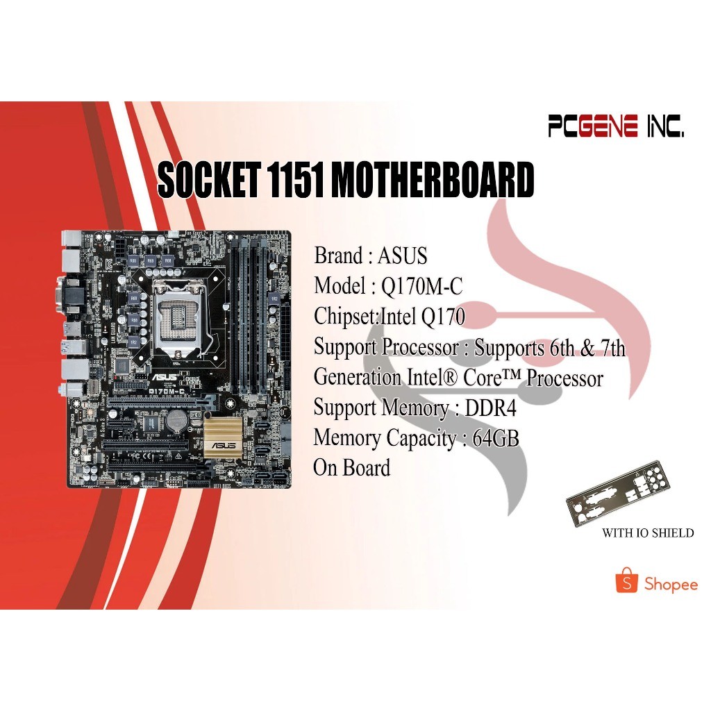 Socket 1151 D4 Motherboard Q170 ASUS Q170M-C (with Backplate) | Shopee ...