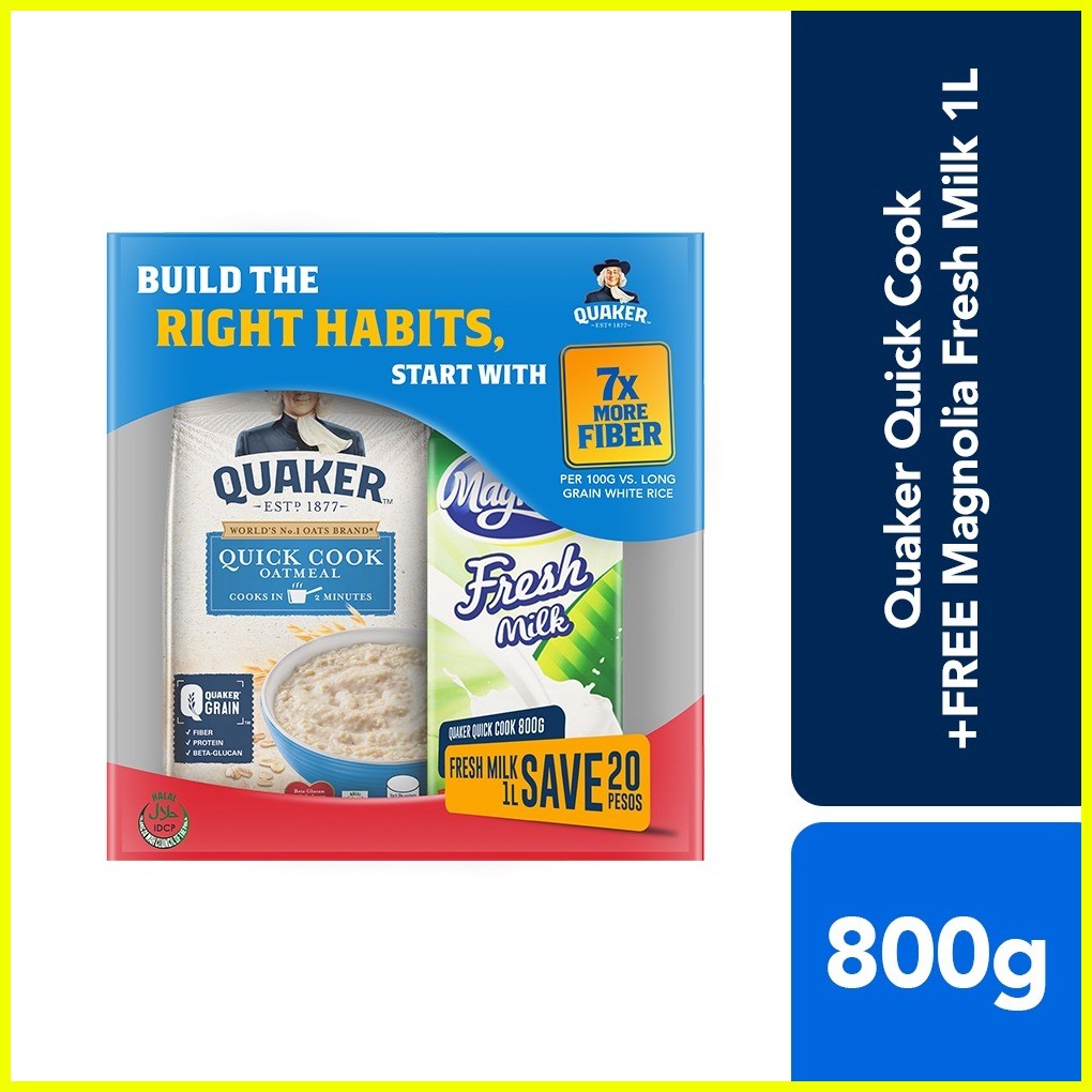 Quaker Quick Cook Oats 800g and Fresh Milk 1L Bundle | Shopee Philippines