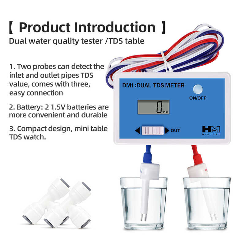 Probe Dual TDS Meter EC Conductivity Tester Quality Detector Monitor ...