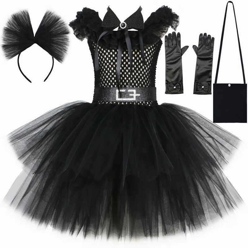 Wednesday Addams Costume Girls Gothic Black Tulle Tutu Kids Halloween ...