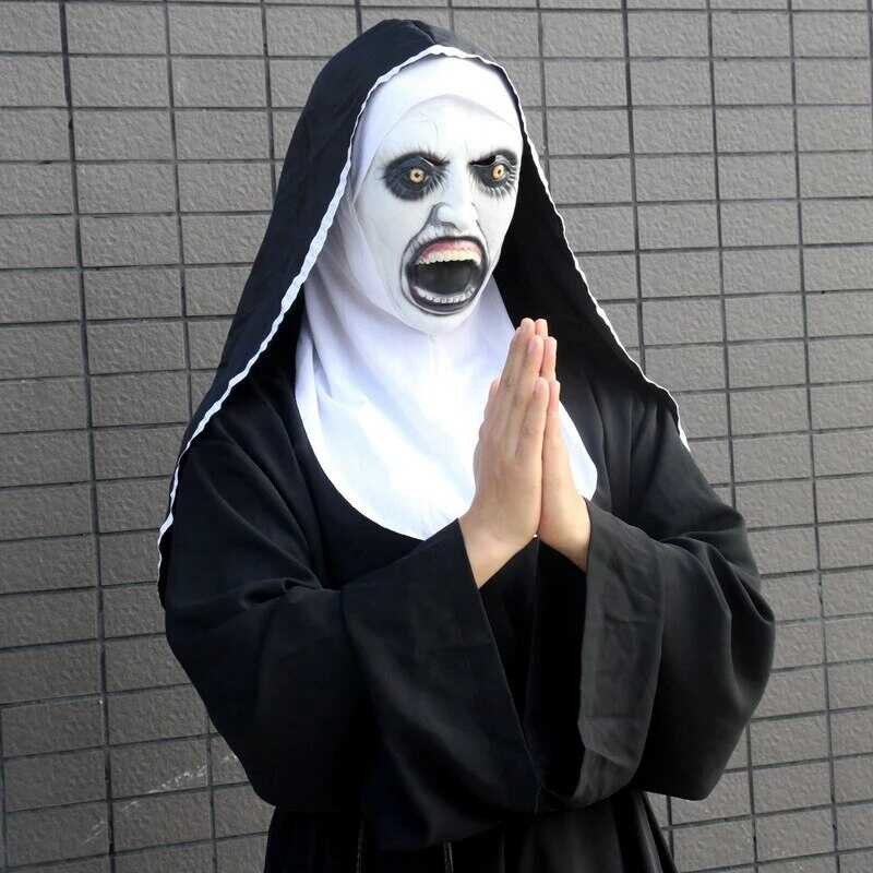 Costume The Nun Mask Cosplay Adult Long Black Scary Nuns Ghost Clothes ...