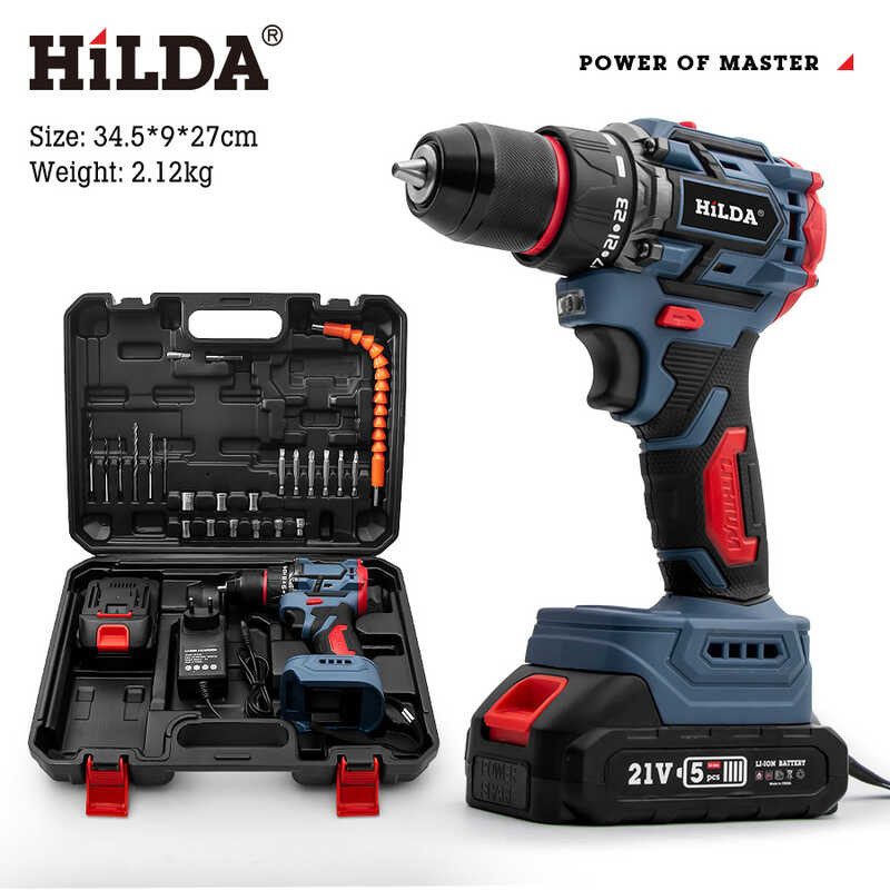 21V High Torque Brushless Lithium Electric Rechargeable Drill ...
