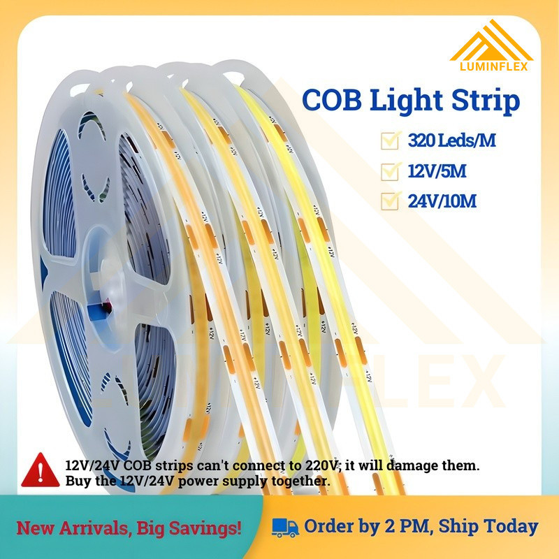 DC12V/24V COB LED Strip Light 320 LEDs/m 5M/10M Flexible Light Strip ...