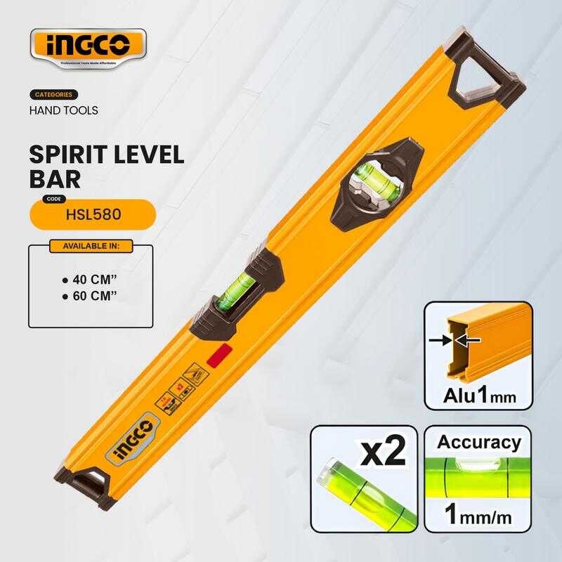 Ingco Spirit Level Bar 40Cm / 60Cm With Aluminum Material Hsl58040 | Hsl58060 (Iht) | Shopee ...