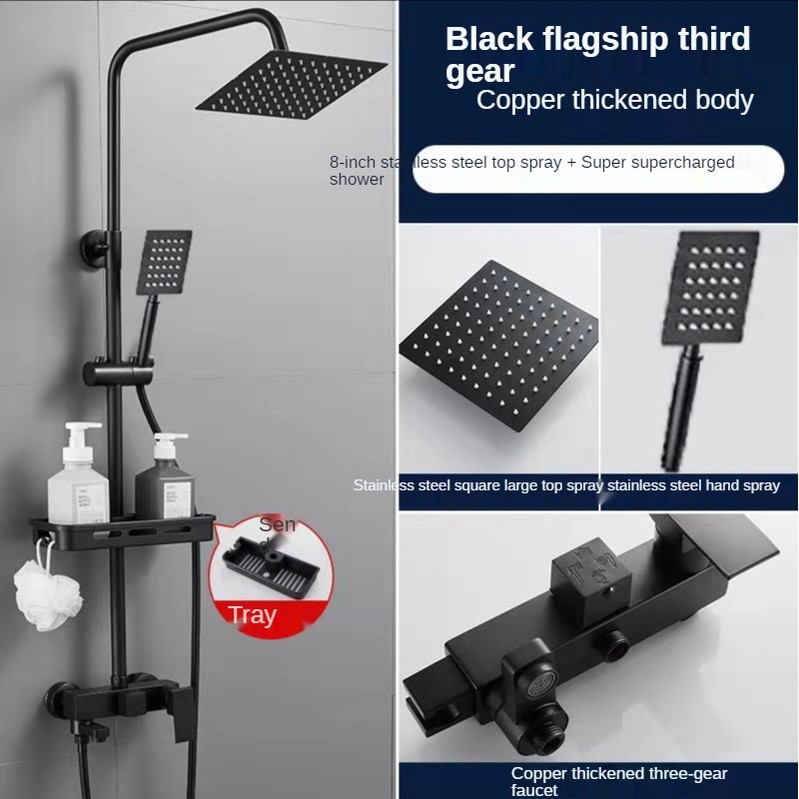 Rain Shower Set Shower Head Bathroom Shower Mixer Tap Black Rainfall ...