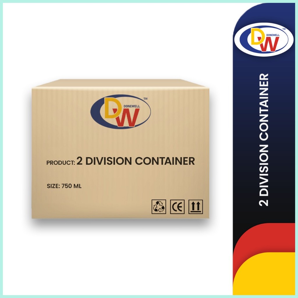 Donewell 2 Division Rectangle 500ml, 750ml Microwavable Food Container ...