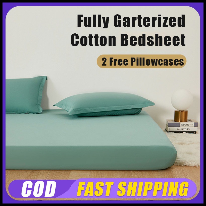 3In1 Bedsheet Set Cotton Garterized Bed Sheet And Pillowcase Plain ...