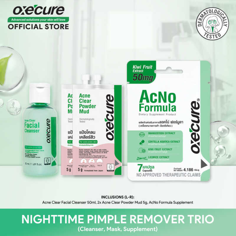 OXECURE Night Time Pimple Remover Trio (Acne Cleanser 50mL, [2] Powder ...