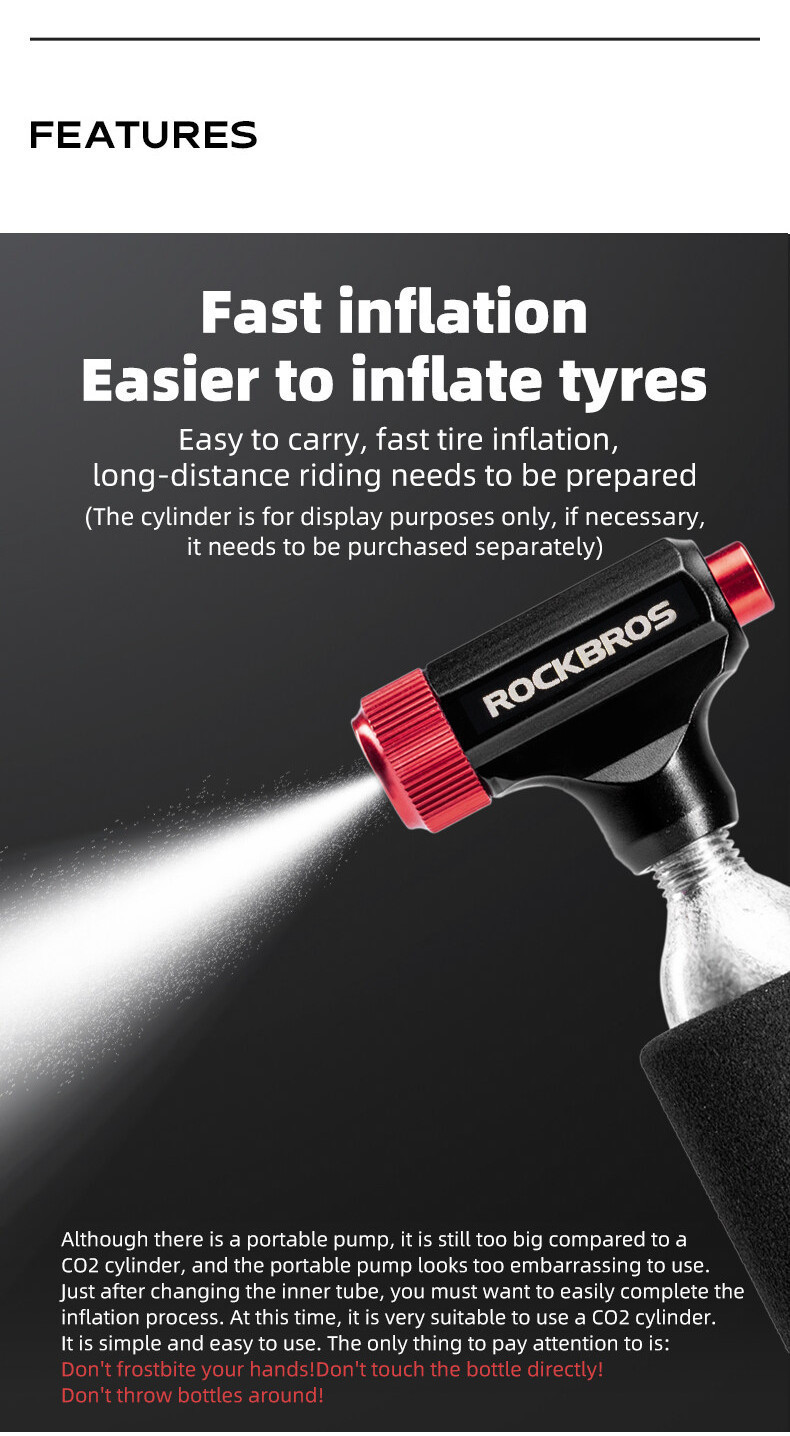 ROCKBROS Bicycle Quick Inflation Nozzle CO2 Gas Nozzle AV/FV Aluminum ...