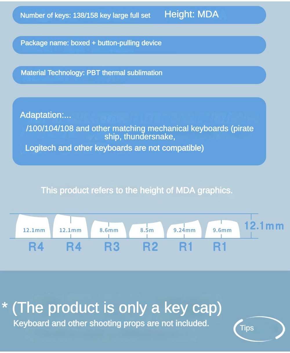 Penguins & Winter Blue Fresh Original Theme Keycaps PBT MDA Height ...