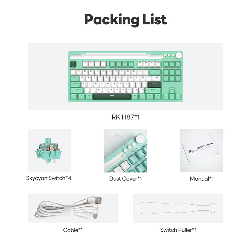RK Royal Kludge RK H87 Three Modes Wireless 87 keys Mechanical Keyboard ...