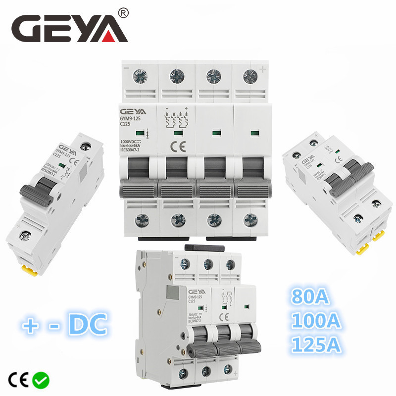 GEYA GYM9-125 DC MCB 1P 2P 3P 4P 250V 500V 750V1000VDC Mini Circuit Breaker 80A 100A 125A 6KA DC ...