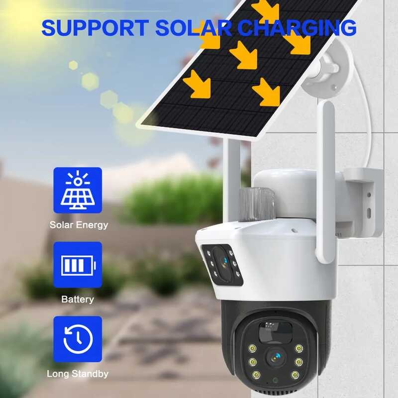 4G SIM Card Dual Lens WIFI Solar Cameras 8Mp Wireless Surveillance PTZ ...